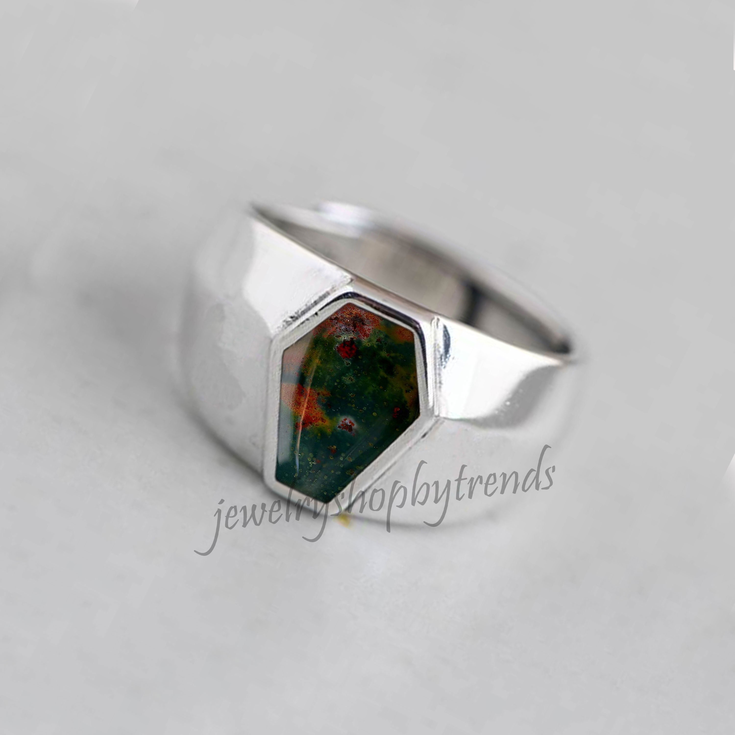 Mens Bloodstone Ring, Men's Signet Ring With Natural Bloodstone Coffin ...