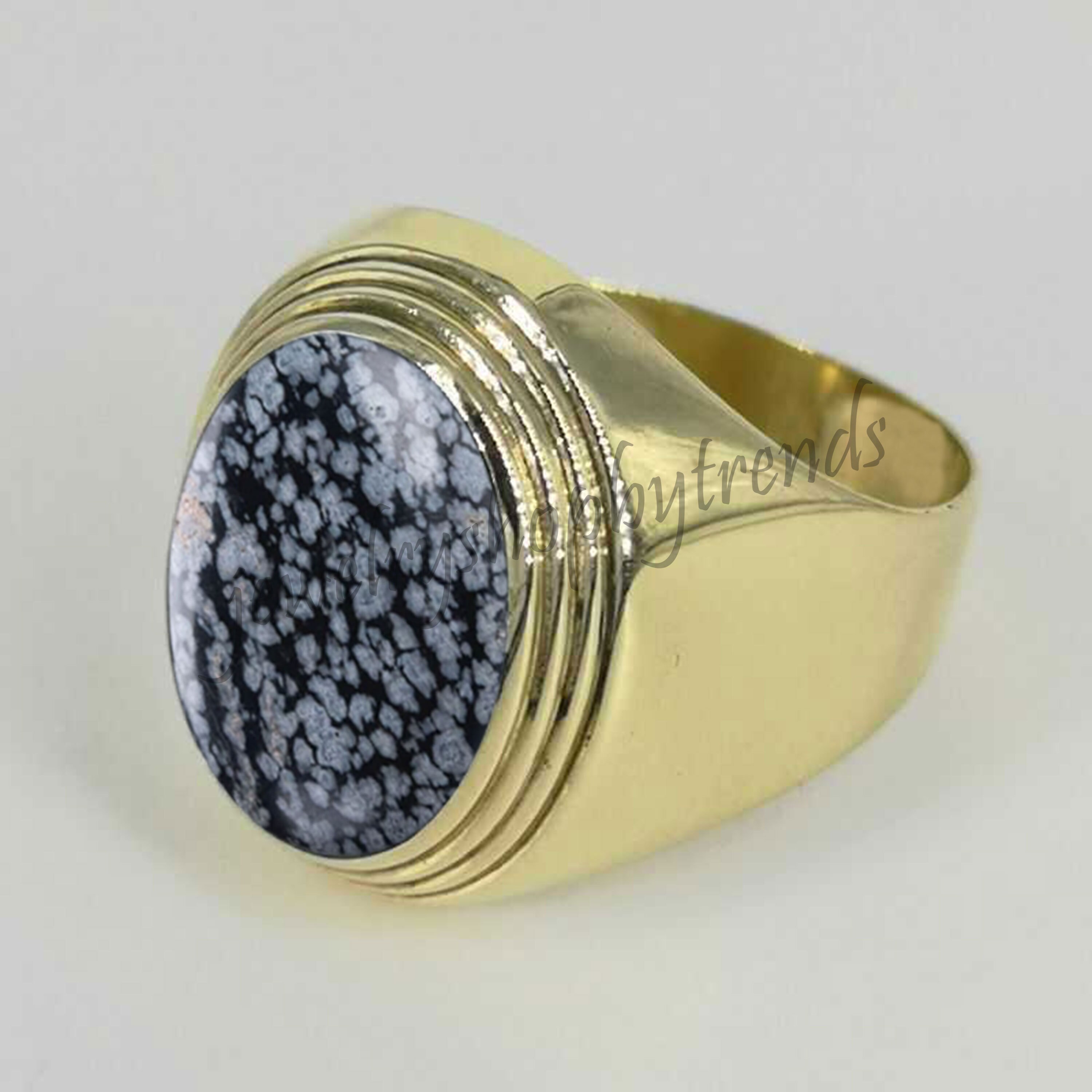 Gold Mens Ring, 925 Sterling Silver Mens Gemstone Ring, Oval Snowflake ...