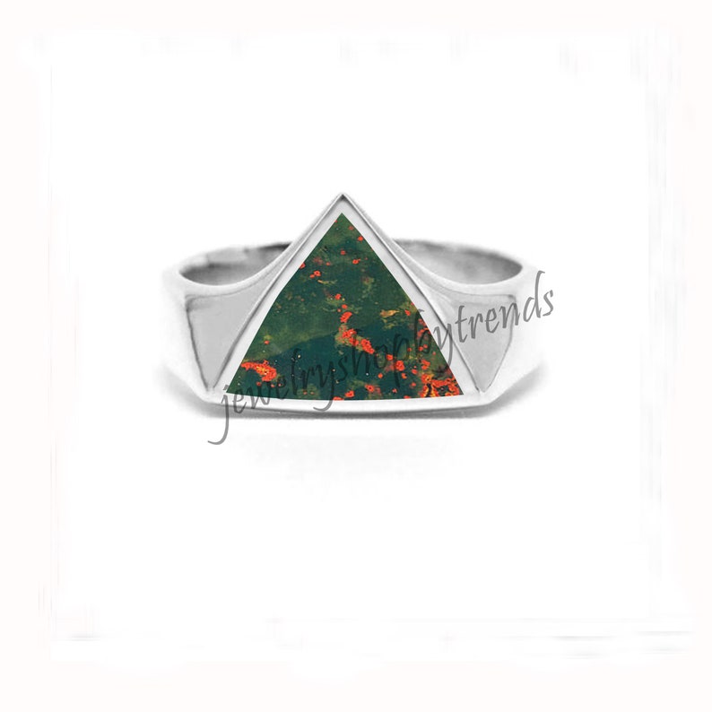 Mens Bloodstone Ring, Unisex Signet Ring With Natural Bloodstone in 925 ...