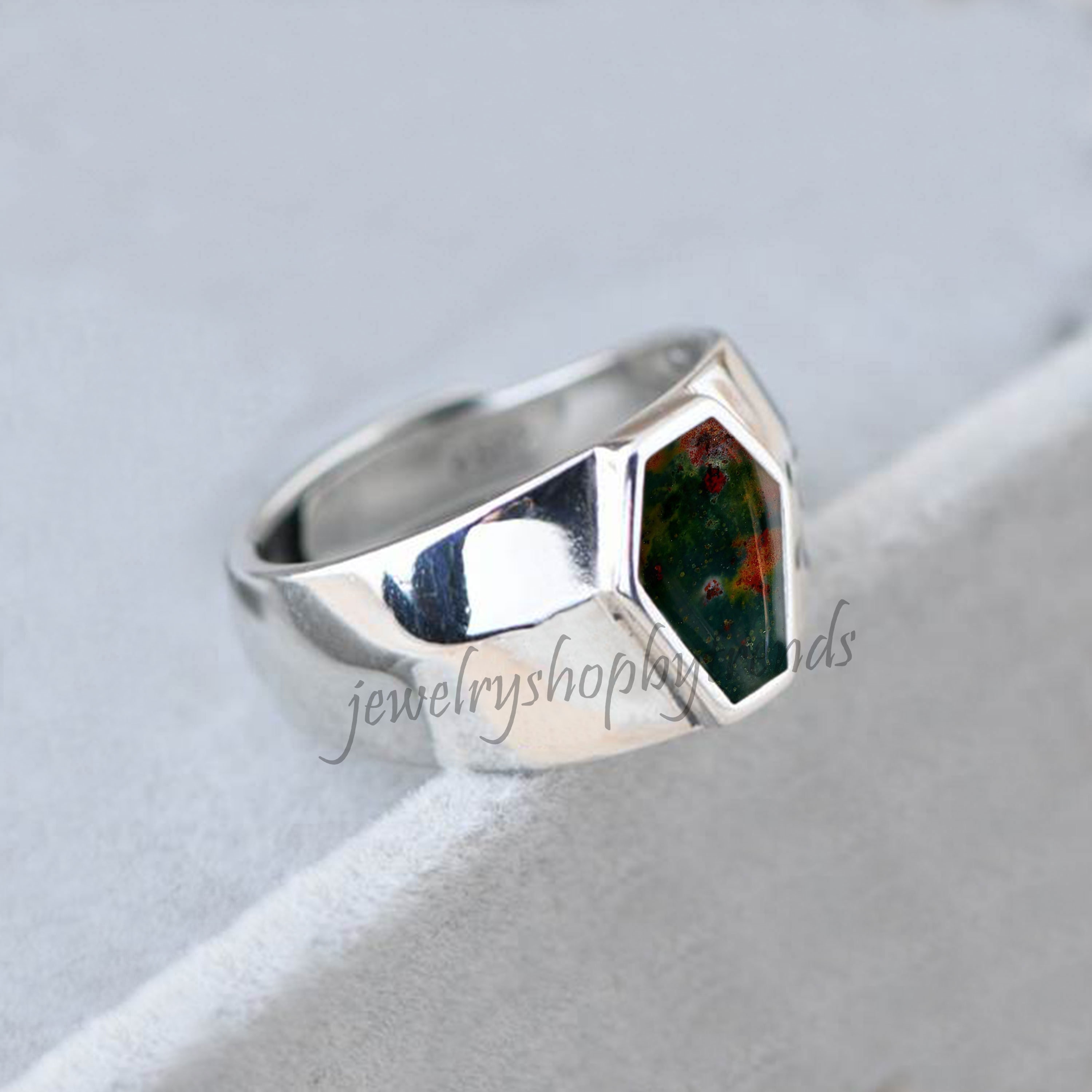 Mens Bloodstone Ring, Men's Signet Ring With Natural Bloodstone Coffin ...