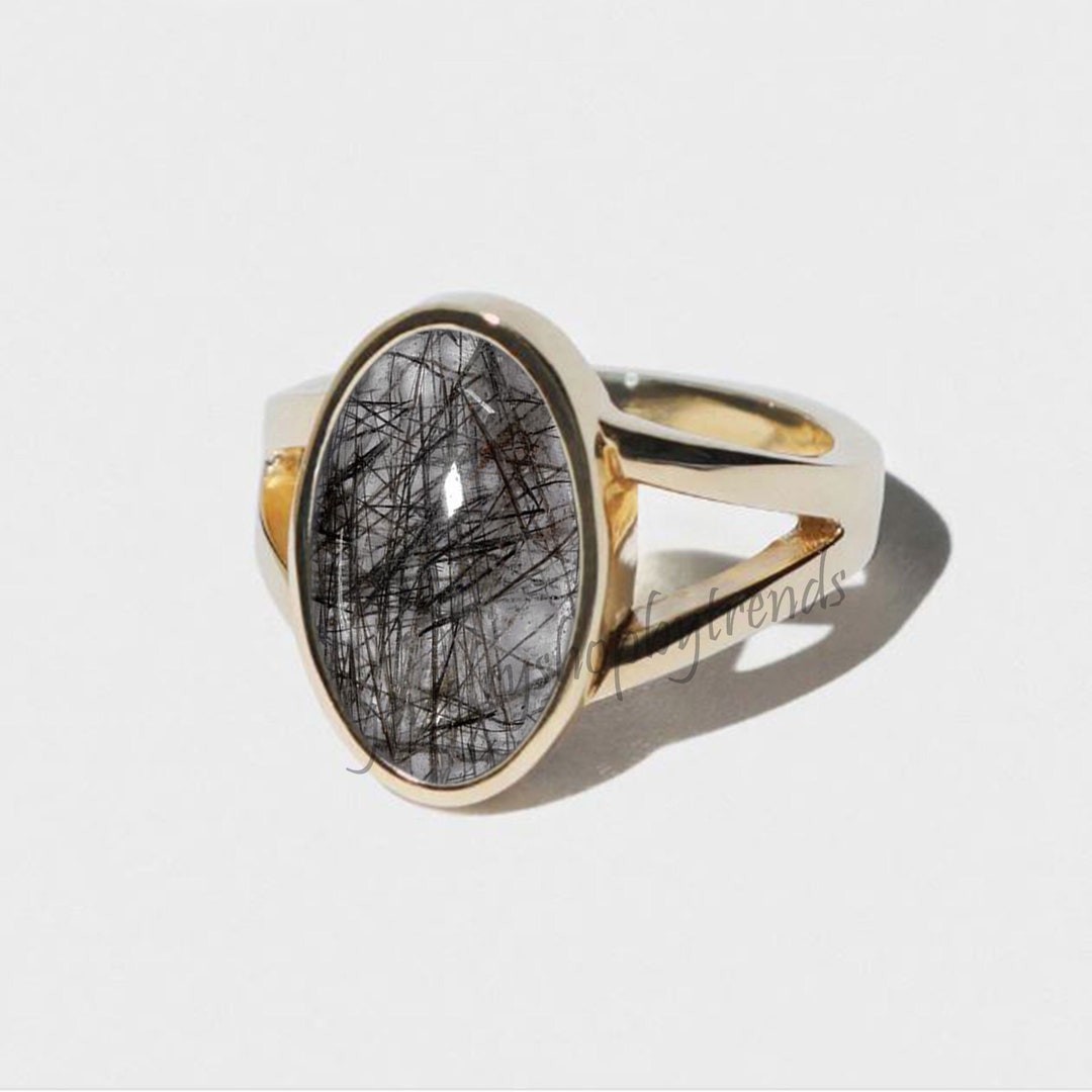 Natural Black Rutile Ring, 925 Silver Oval Rutile Gemstone Ring, Black ...