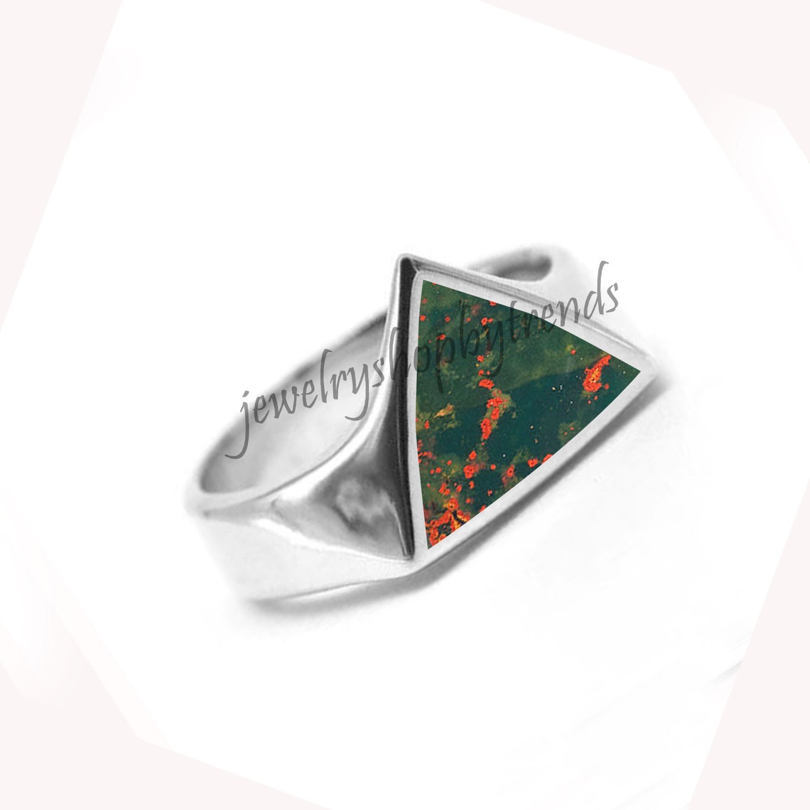 Mens Bloodstone Ring, Unisex Signet Ring With Natural Bloodstone in 925 ...