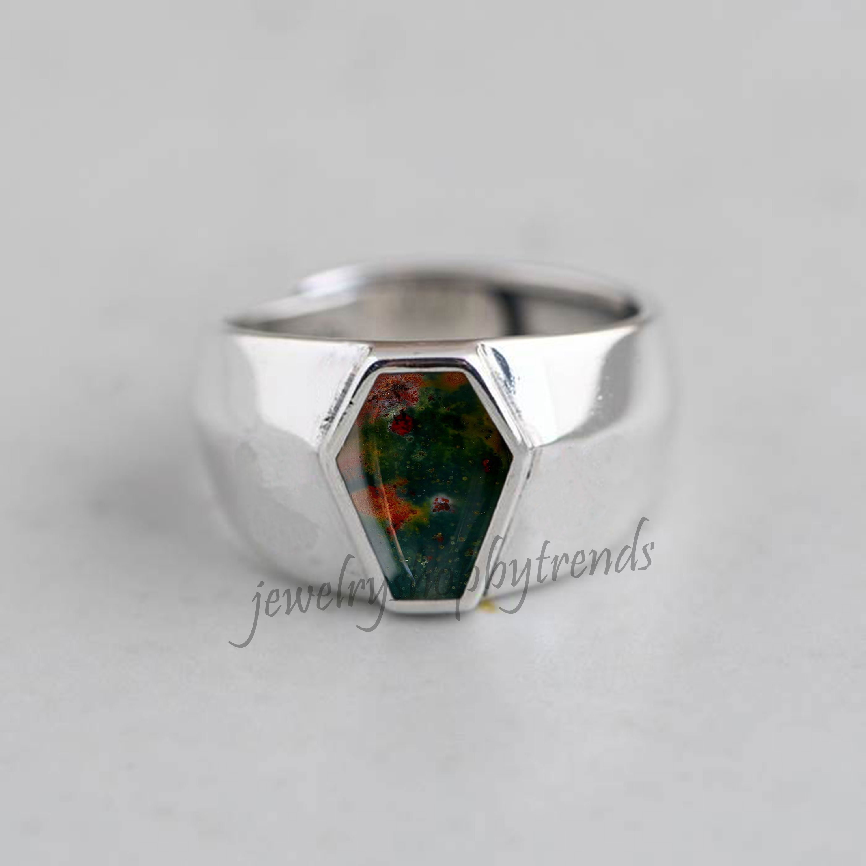 Mens Bloodstone Ring, Men's Signet Ring With Natural Bloodstone Coffin ...