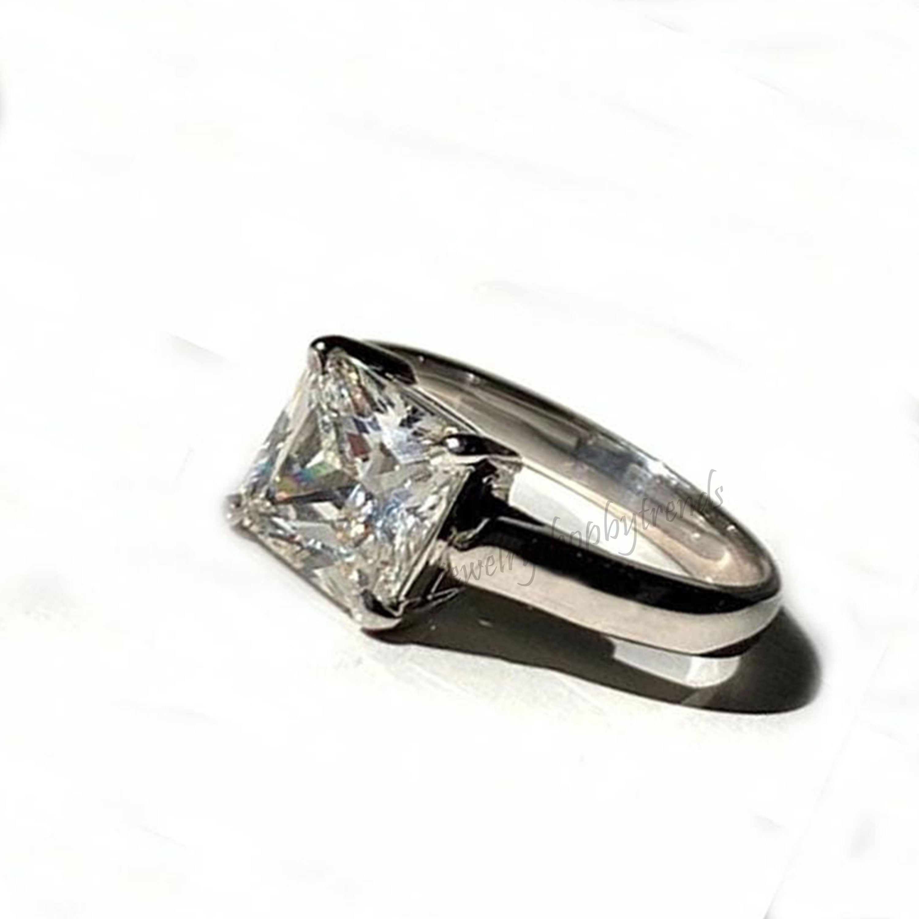 Square White Zircon Ring: 925 Sterling Silver Gemstone - Etsy