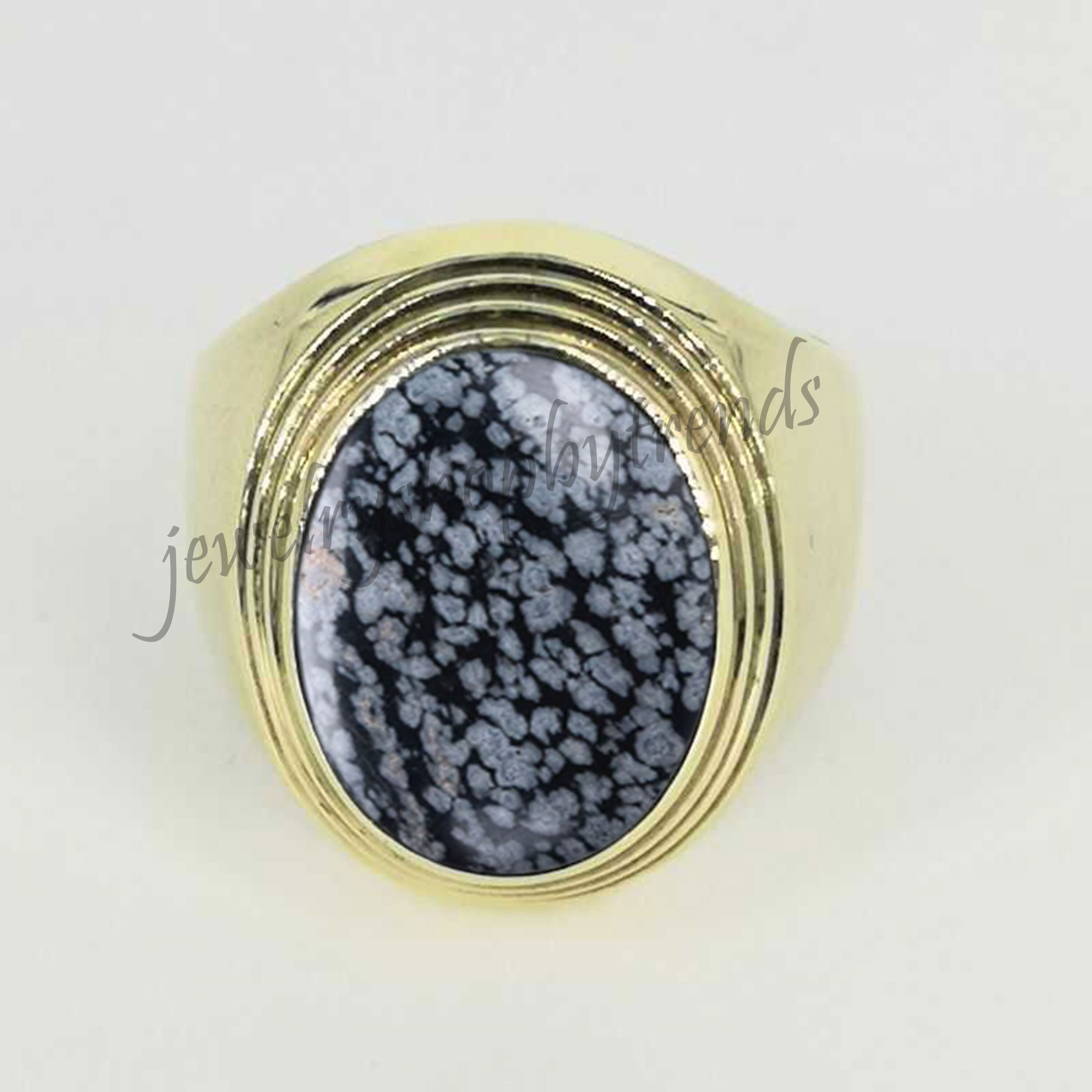 Gold Mens Ring, 925 Sterling Silver Mens Gemstone Ring, Oval Snowflake ...