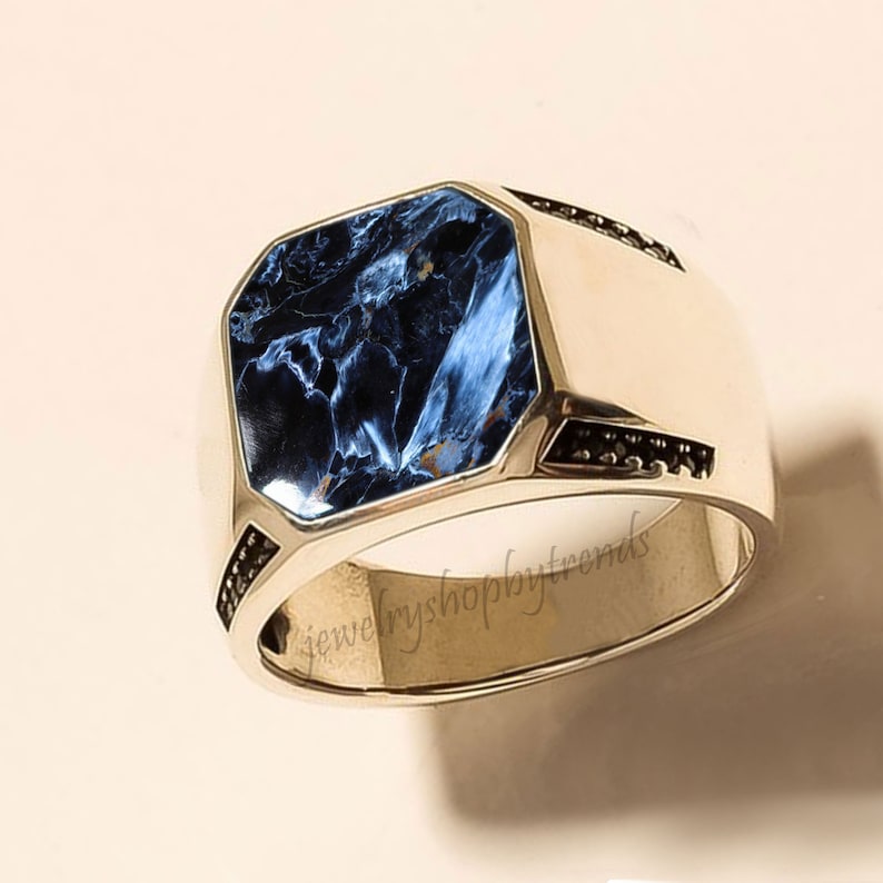 Natural Pietersite Ring, 925 Silver Gemstone Ring Men, Black Gemstone ...