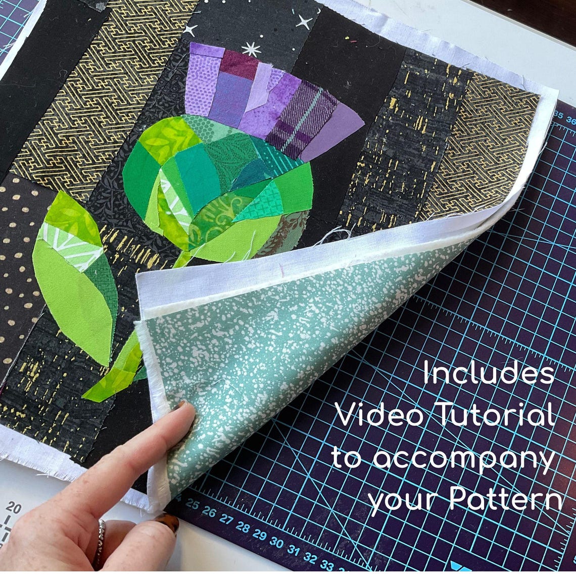 Modern Thistle Collage Quilt Pattern PDF 12 Inch Mini Wall Quilt Video ...