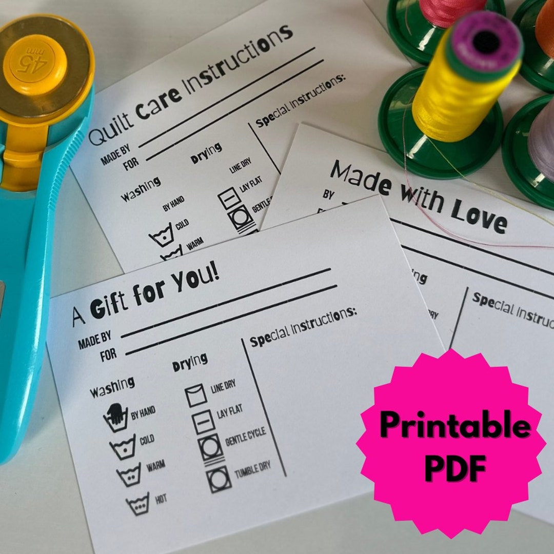 Quilt Care Instructions Card | Washing Instructions for Homemade Gifts ...