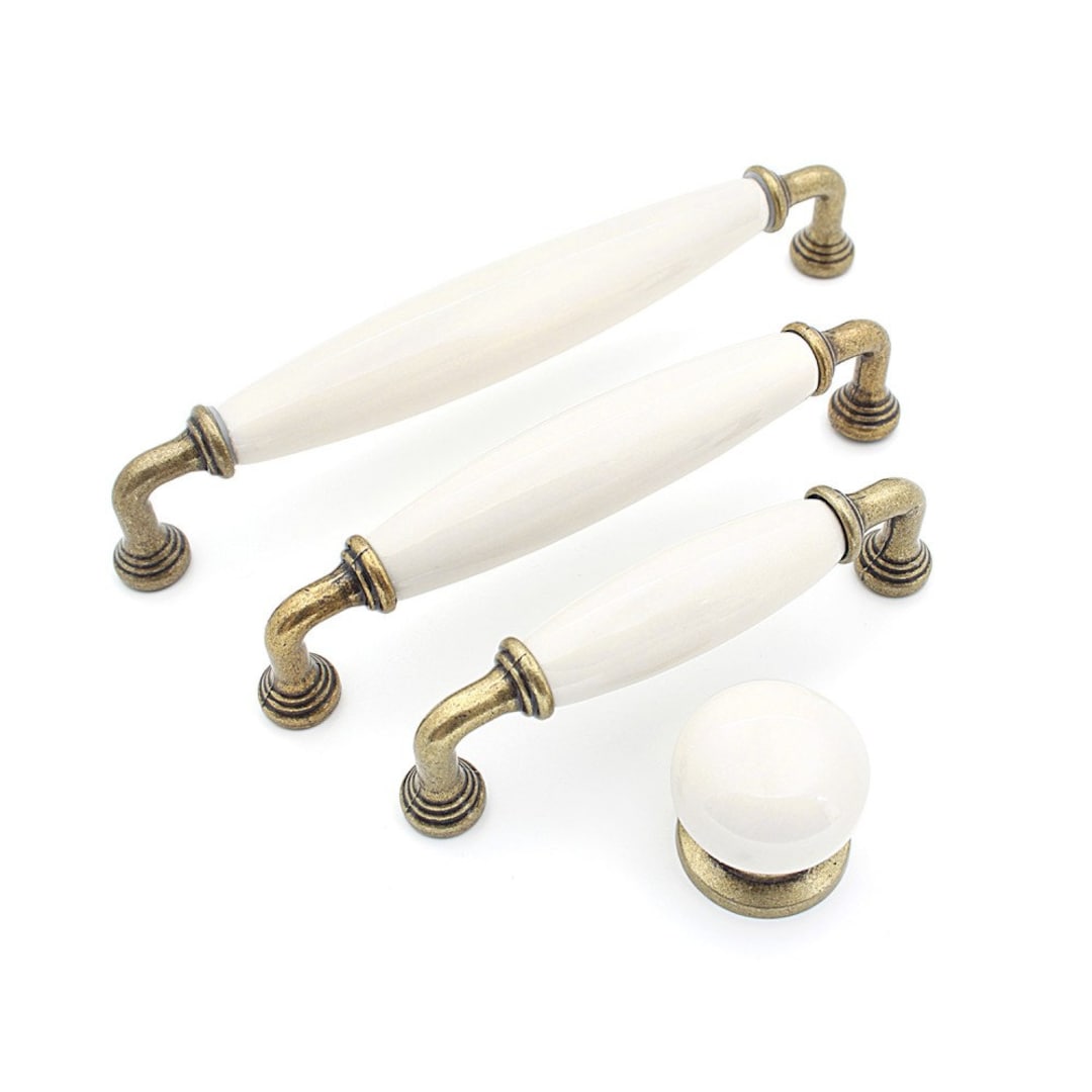 White Porcelain Handle, Vintage Porcelain Knobs, Cabinets Pulls, Antique Yellow Handles ...
