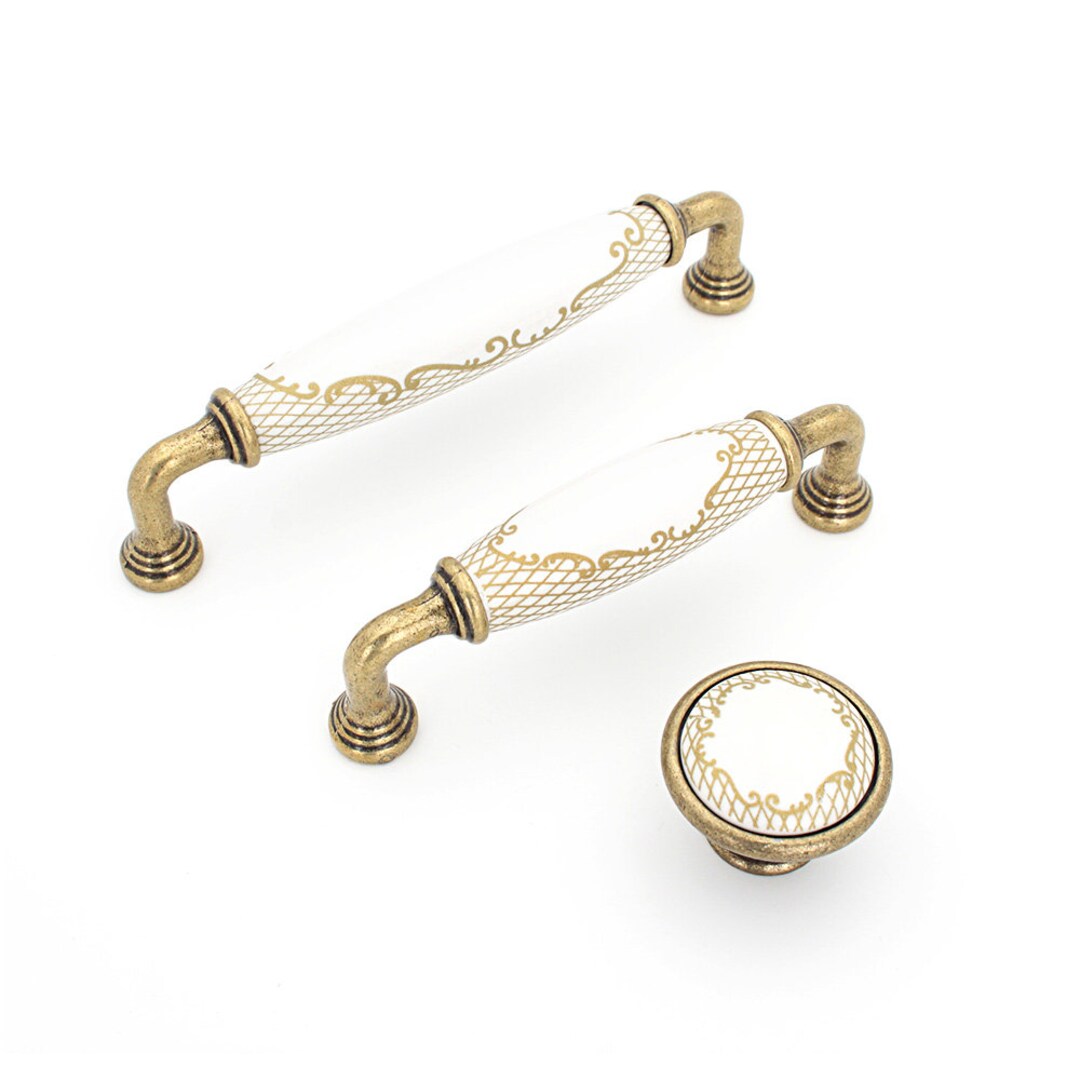 White Porcelain Handle, Vintage Porcelain Knobs, Antique Yellow Pulls ...