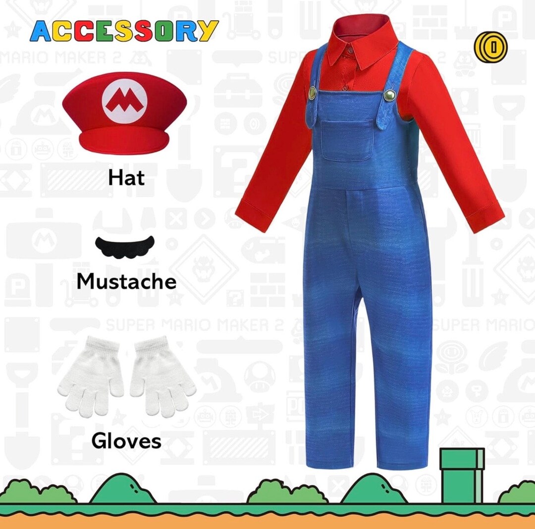 Super Mario Bros Costume 4 Piece Set, Mario Party Outfit for Kids. - Etsy