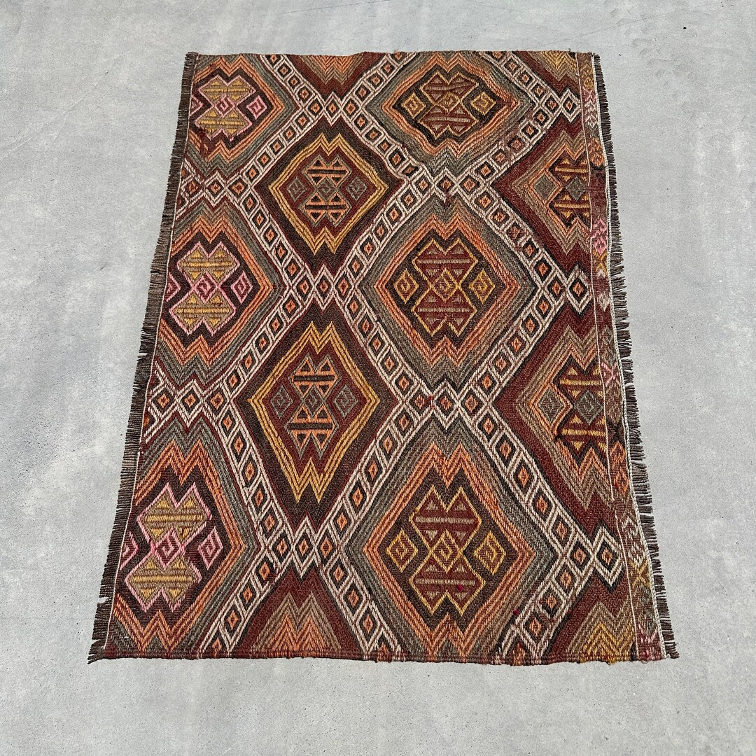 Vintage Kilim, Small Kilim, Turkish Kilim, Embroidered Anatolian Kilim ...