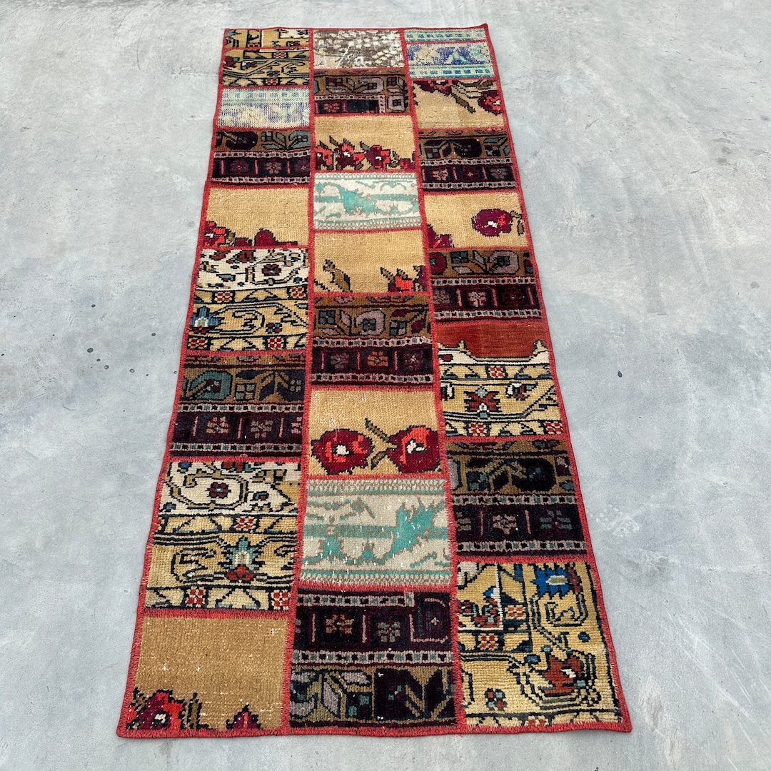 Patchwork Rug, 3x7 Ft Accent Rug, Vintage Rug, Turkish Rug, Oushak Rugs ...