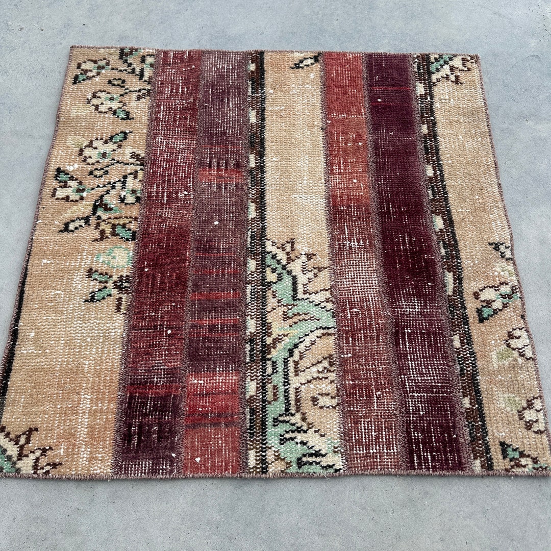 Patchwork Rug, Vintage Rug, 3x3 Ft Small Rugs, Turkish Rug, Decorative ...
