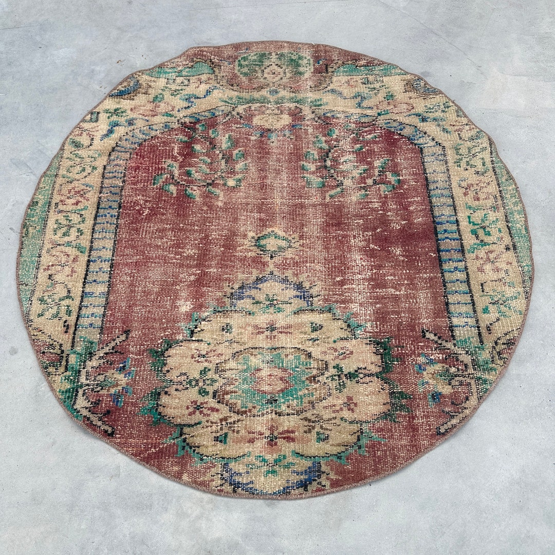 Round Rug, Turkish Rug, 4x4 Ft Accent Rugs, Vintage Rug, Anatolian Rug ...