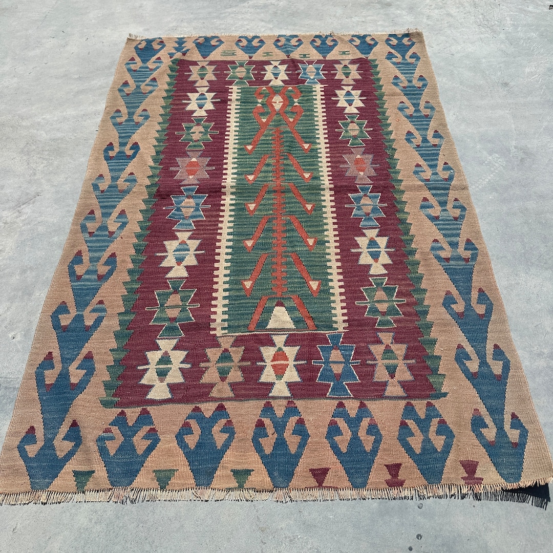 Turkish Kilim, Vintage Kilim, Accent Kilim, Geometric Anatolian Kilim ...
