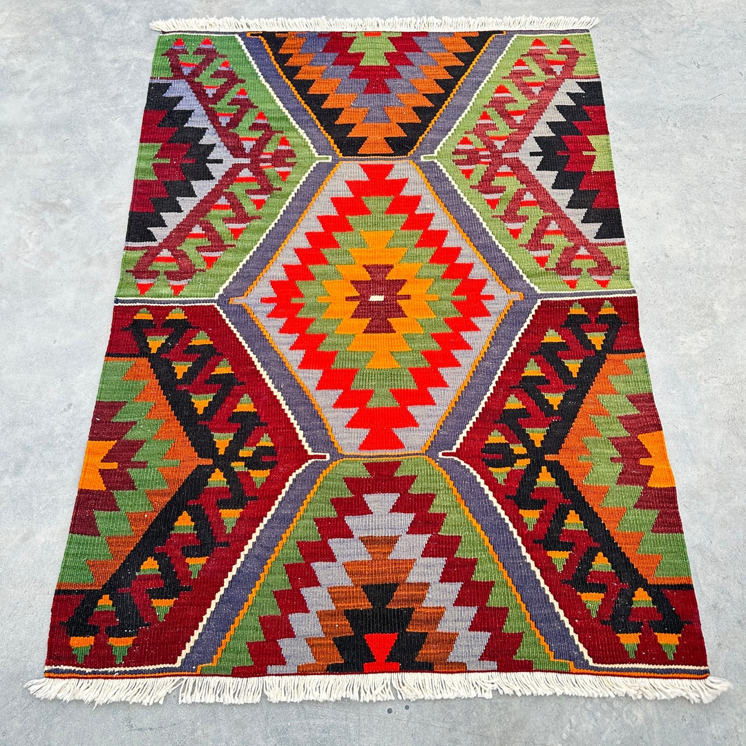 Vintage Kilim, Turkish Kilim, Small Kilim, Geometric Oushak Kilim, Rugs ...