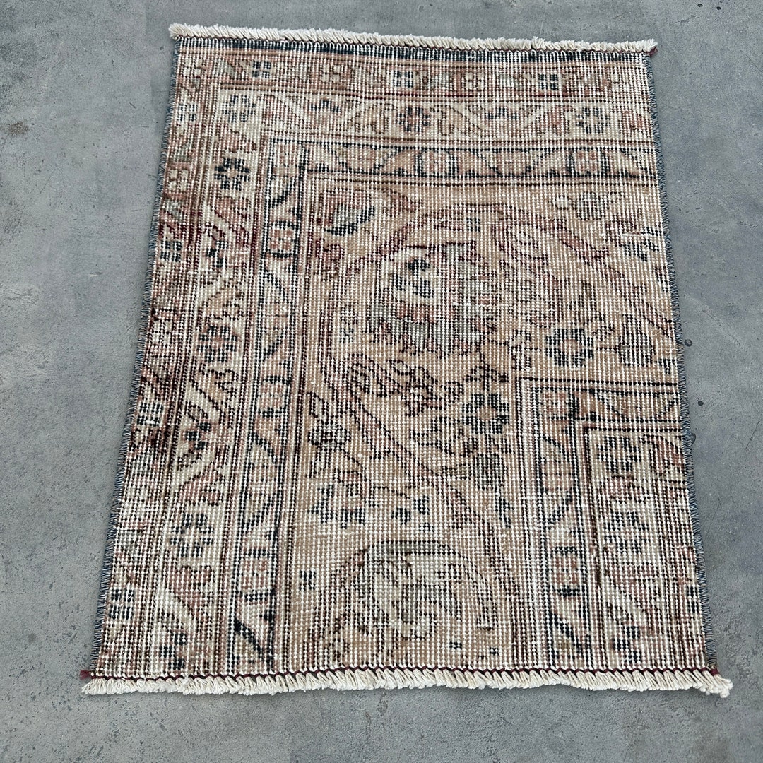 Turkish Rug, 2x2 Ft Small Rug, Vintage Rug, Worn Out Oushak Rug, Rugs ...