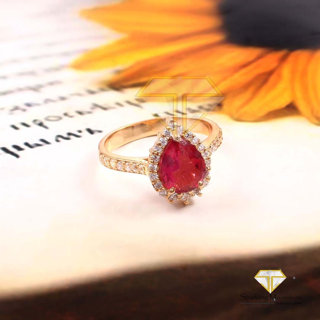 Stunning Lab Ruby Ring-red Ruby Cluster Ring-ruby Engagement Ring-ruby ...