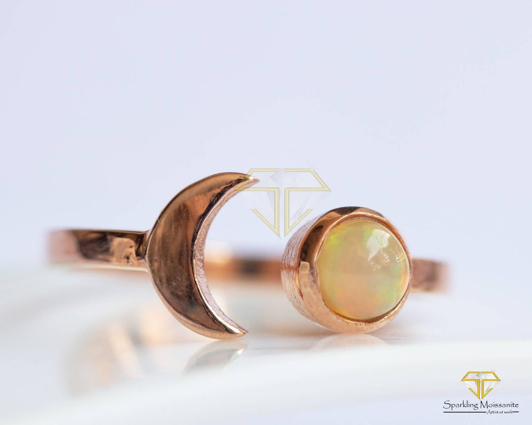 Bague en opale ronde unique, bague en opale cabochon, bague de style ...