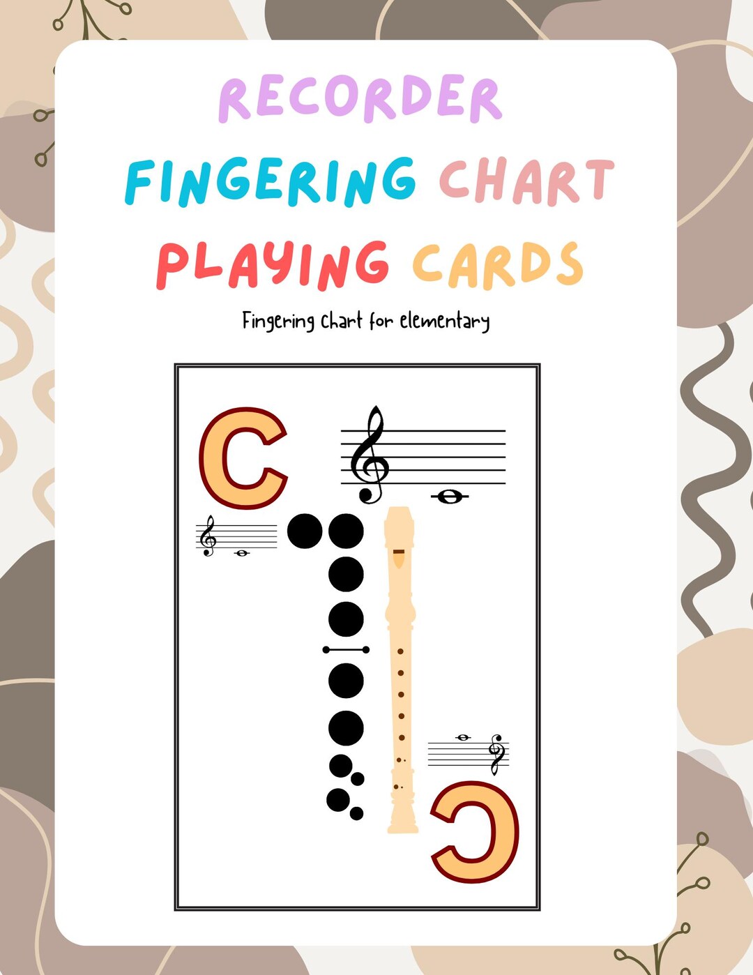 Recorder Flash Cards — Playing Cards Recorder Fingering Chart for Kids ...