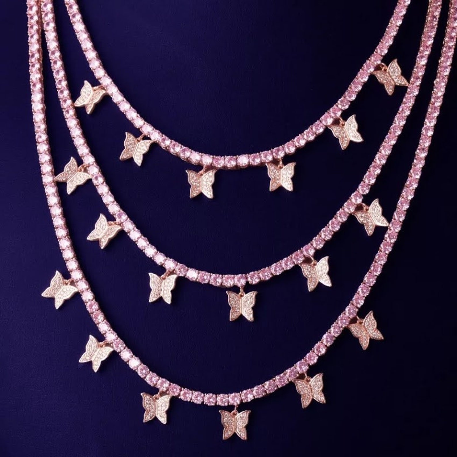 Tennis Chain Butterfly Necklace Rhinestone Butterfly Choker - Etsy