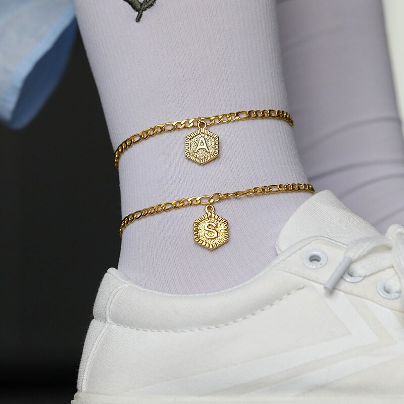 18k gold plated anklet with initial Anklet alphabet Anklet | Etsy