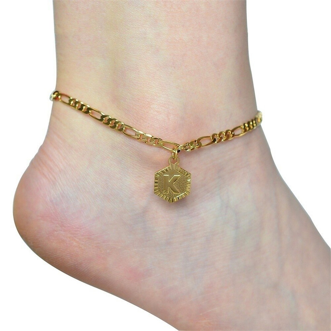 18k Gold Plated Anklet With Initial Anklet Alphabet Anklet - Etsy Canada