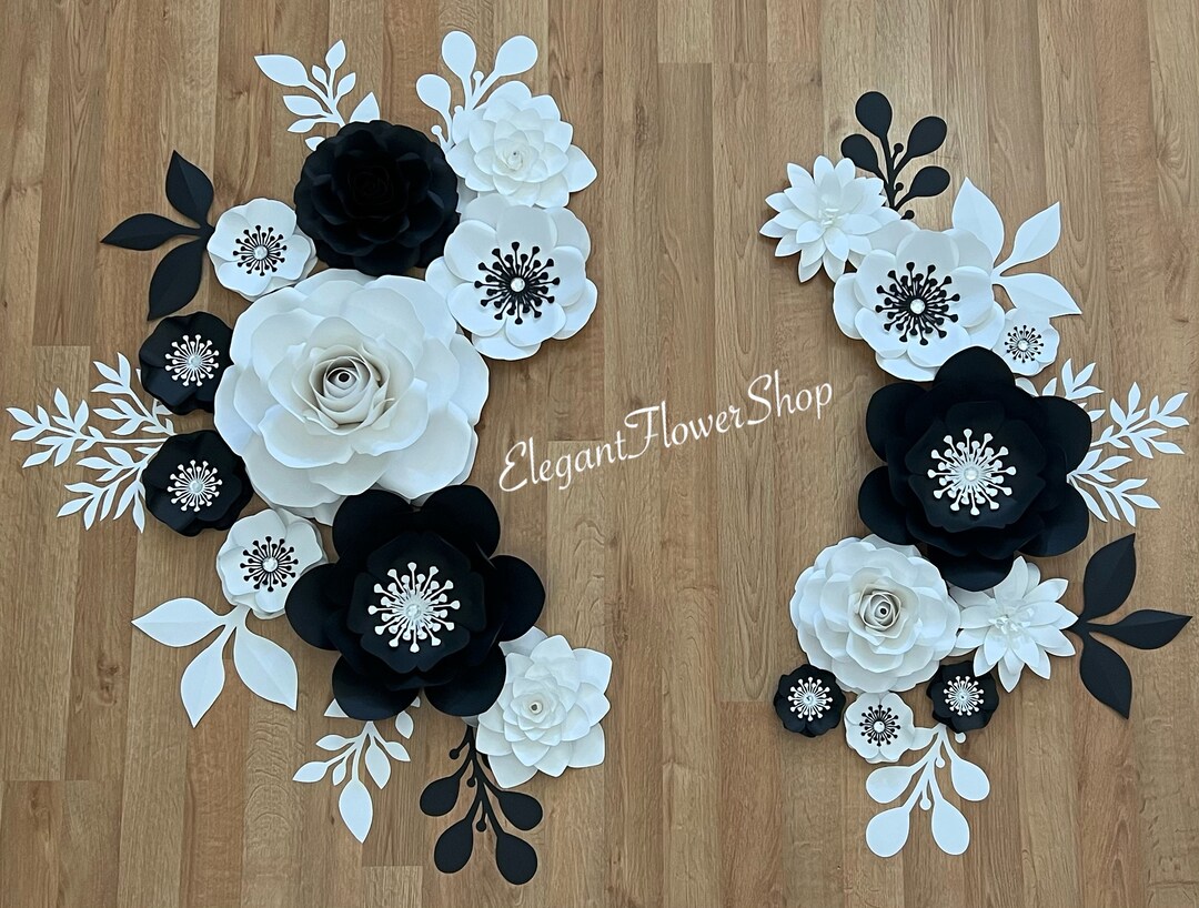 White & Black Paper Flower Backdrop, Nursery Wall Decor, Baby Shower ...