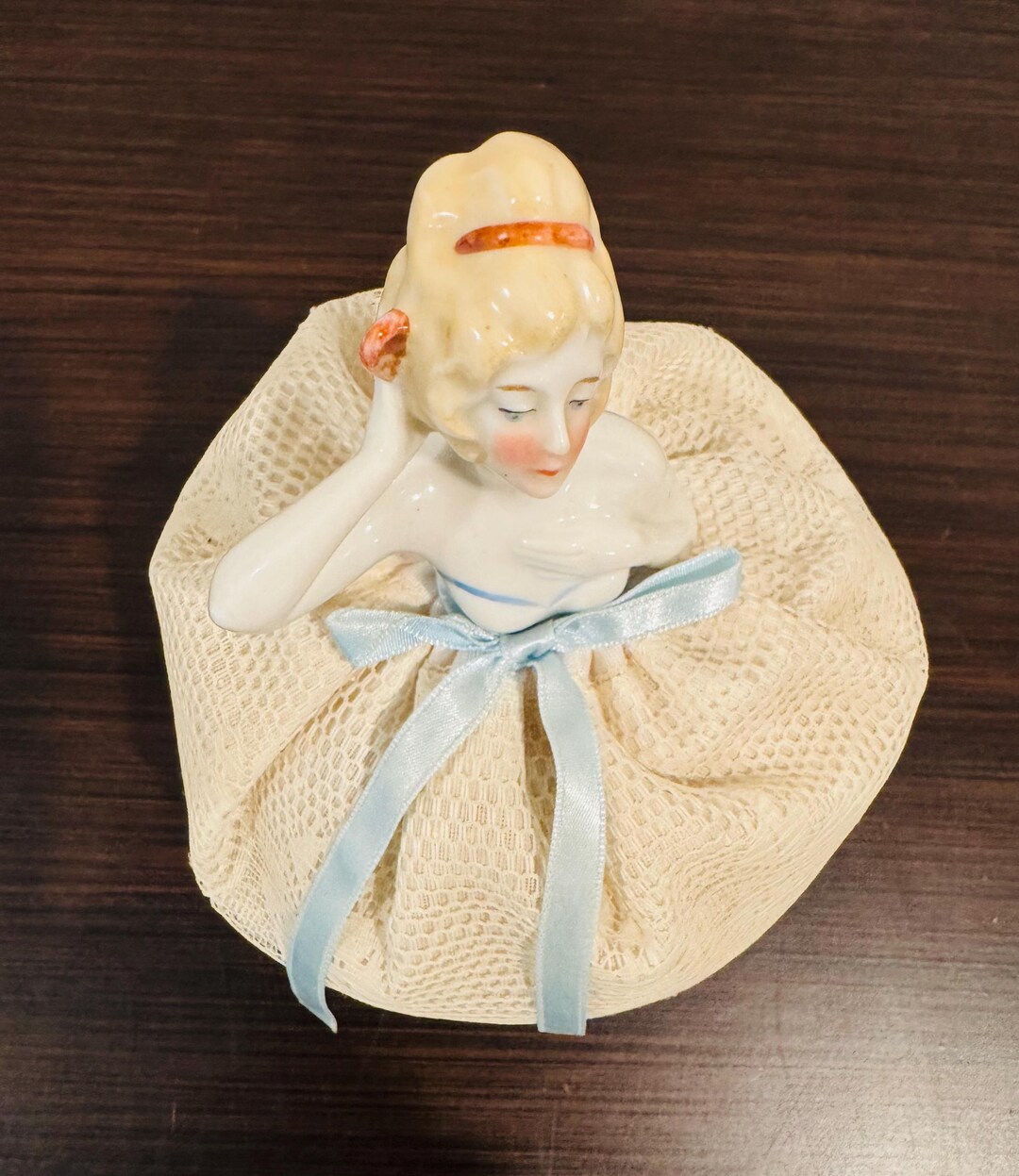 Vintage Porcelain Lady Pin Cushion Sewing Pin Cushion Half Victorian ...