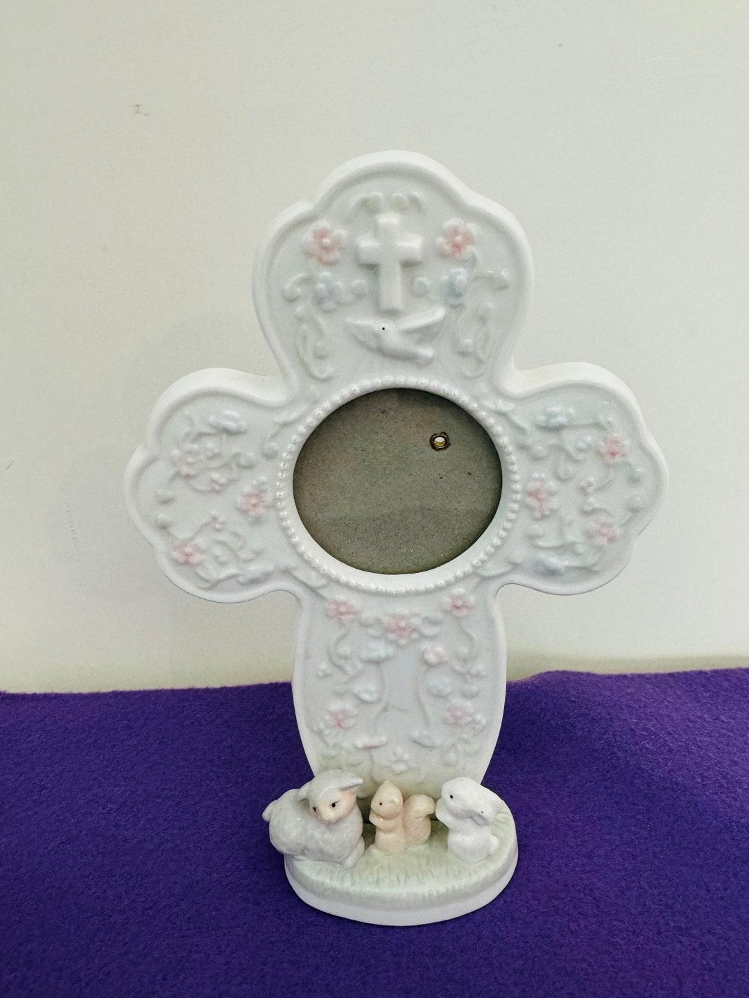 Baptism Christening Cross Picture Frame Vintage Porcelain Frame by Russ ...