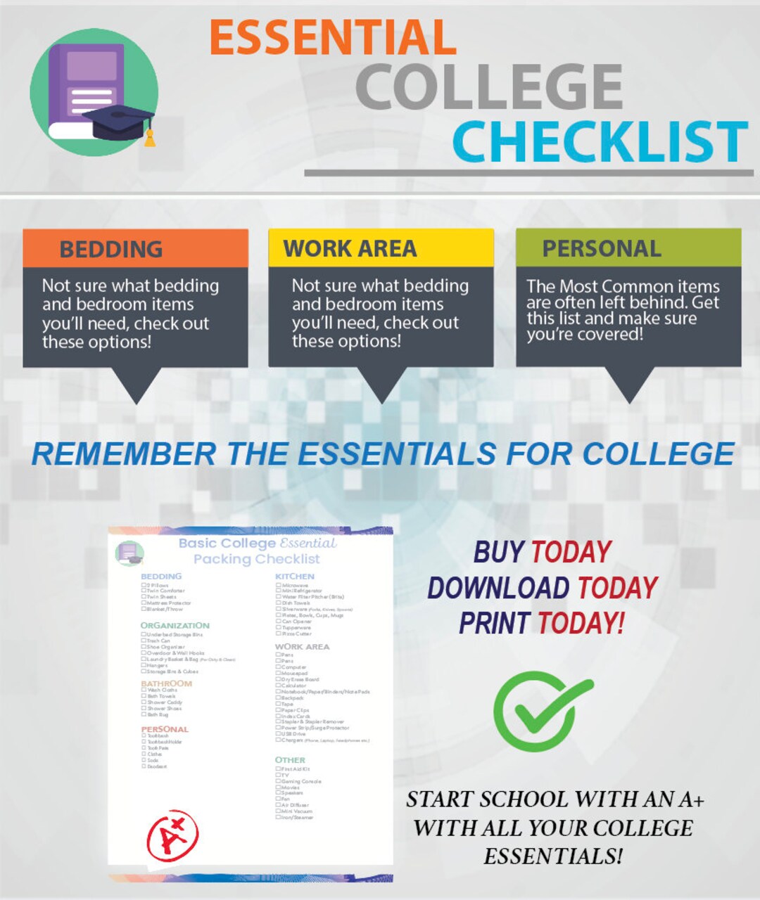 Essential College Printable Checklist - Etsy