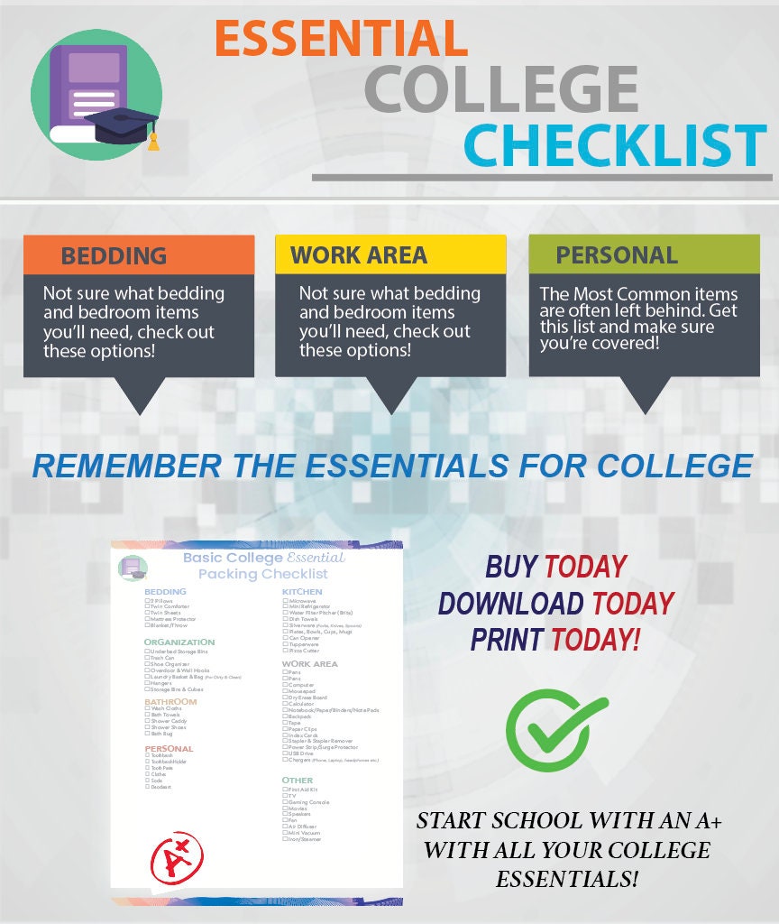 Essential College Printable Checklist - Etsy