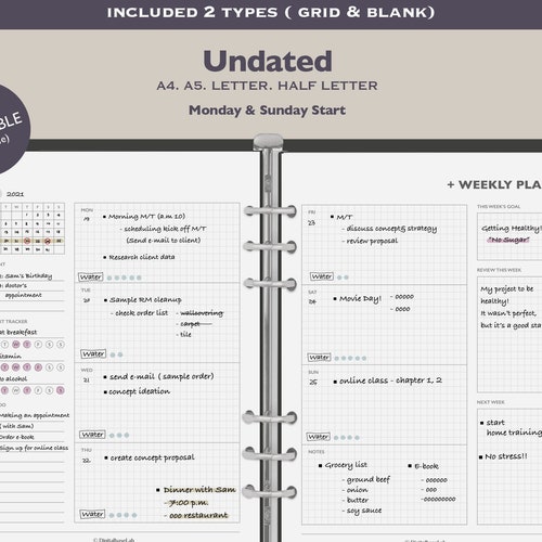 Undated Weekly Planner Printable/ Simple Weekly Organizer PDF/ - Etsy