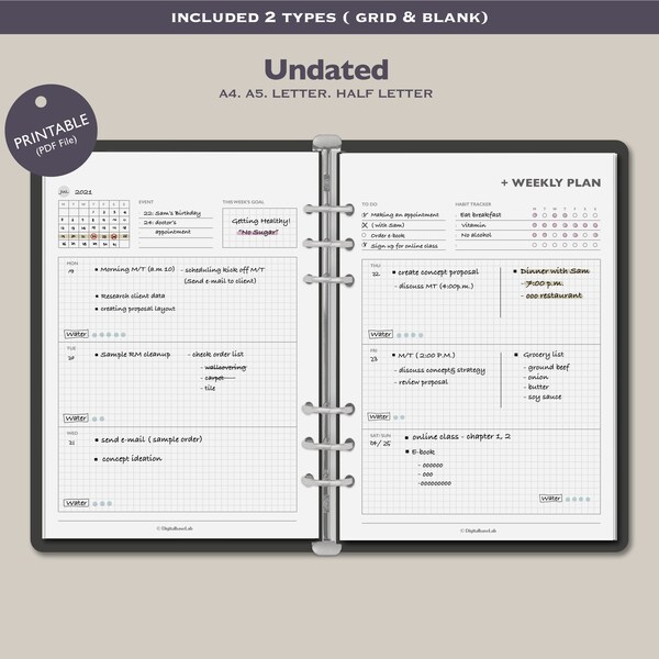 Undated Weekly Planner Printable/ Simple Weekly Organizer PDF ...