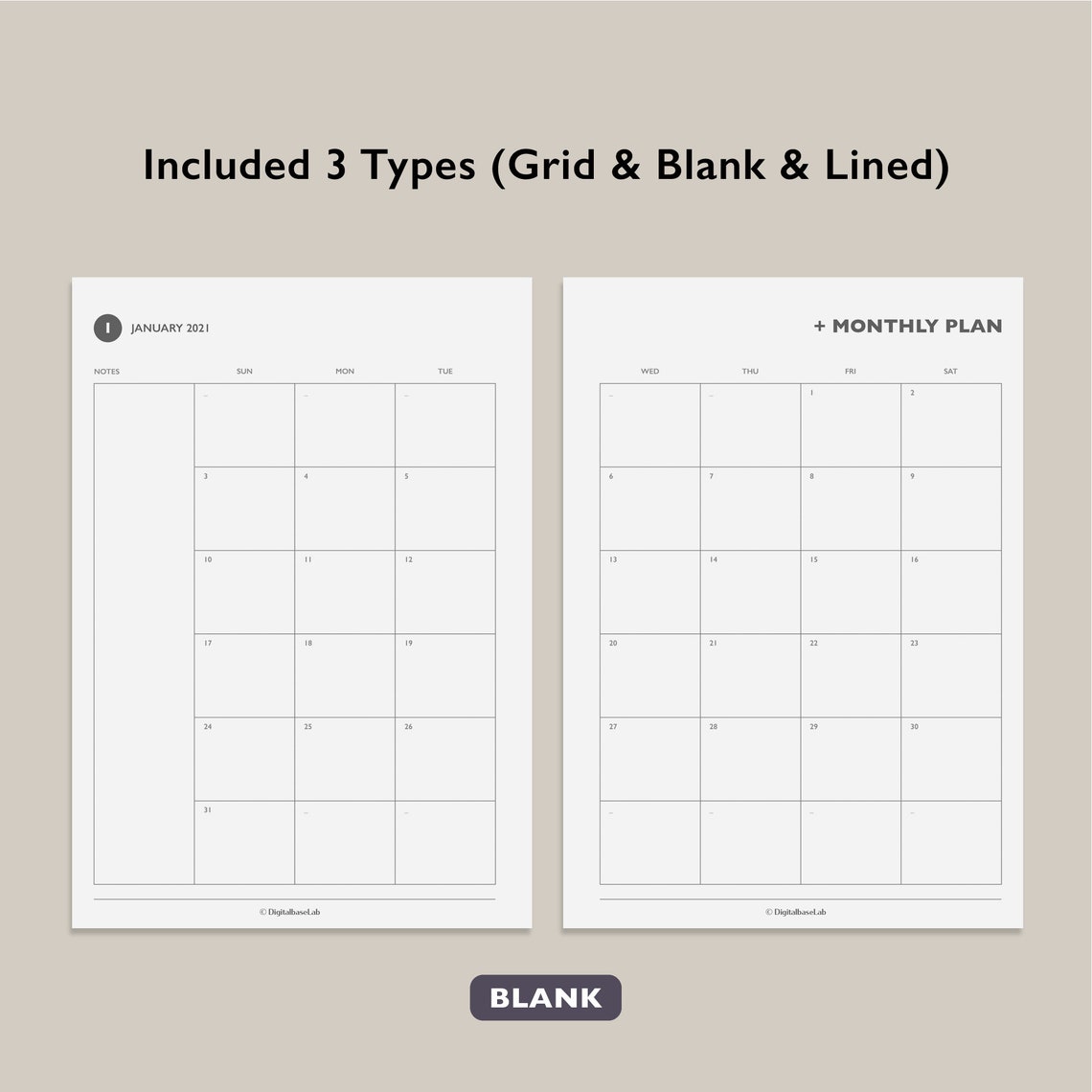 2021-2022 Monthly Planner Printable/ Monthly Calendar/ Simple Monthly ...