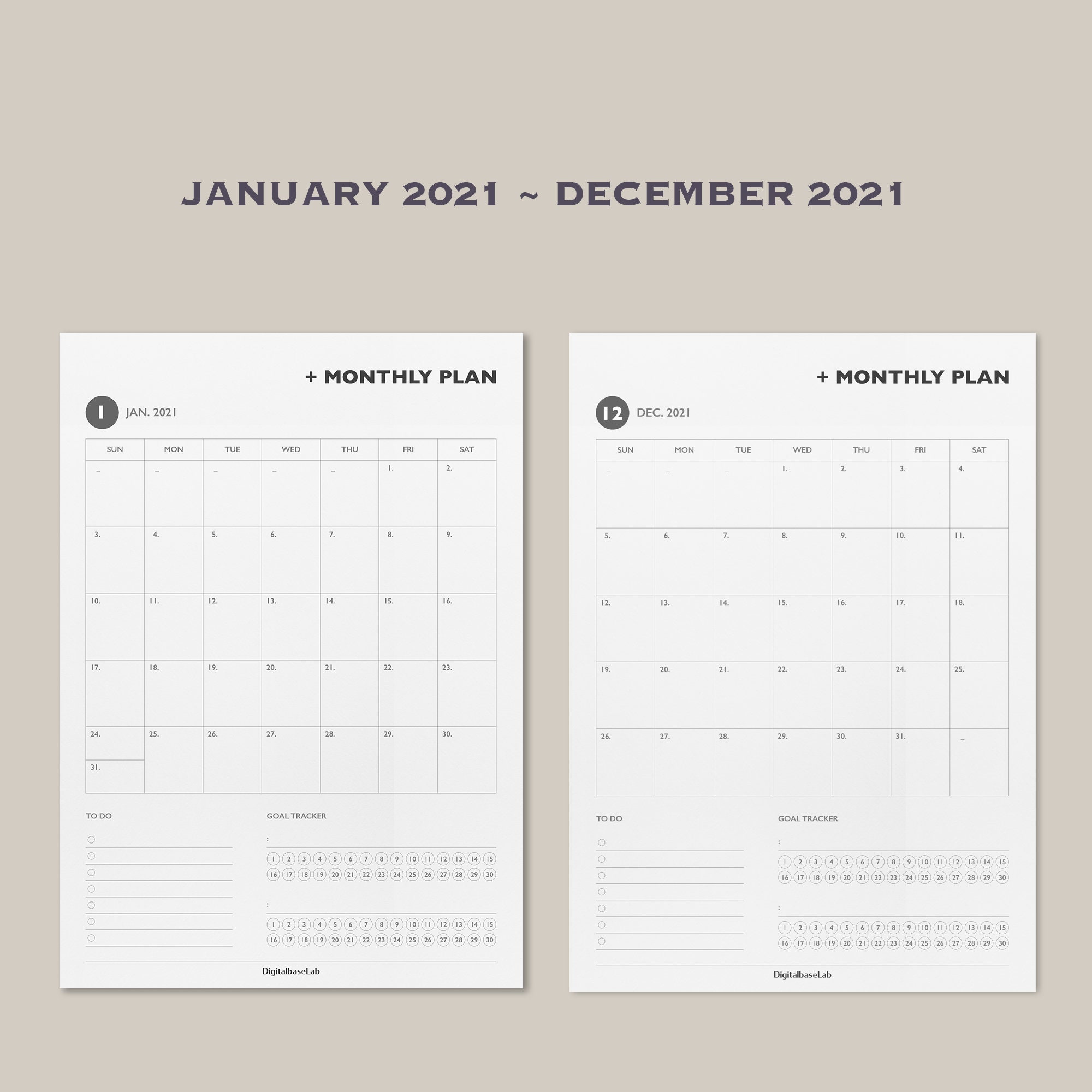 2021 Monthly Planner Printable/ Month on 1 Page/ Planner Inserts ...