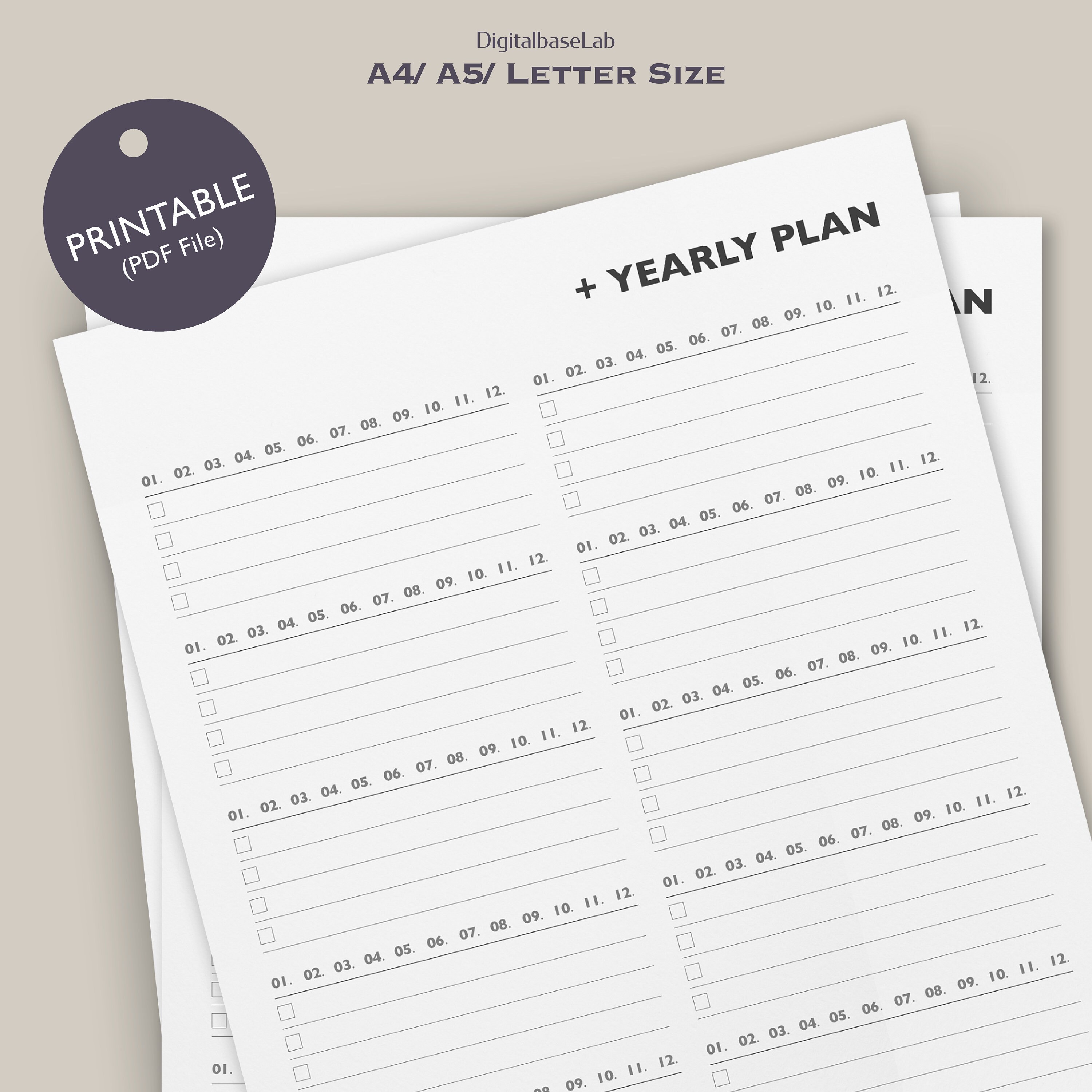 Printable Planner/year at a Glance Printable/yearly Planner Printable ...