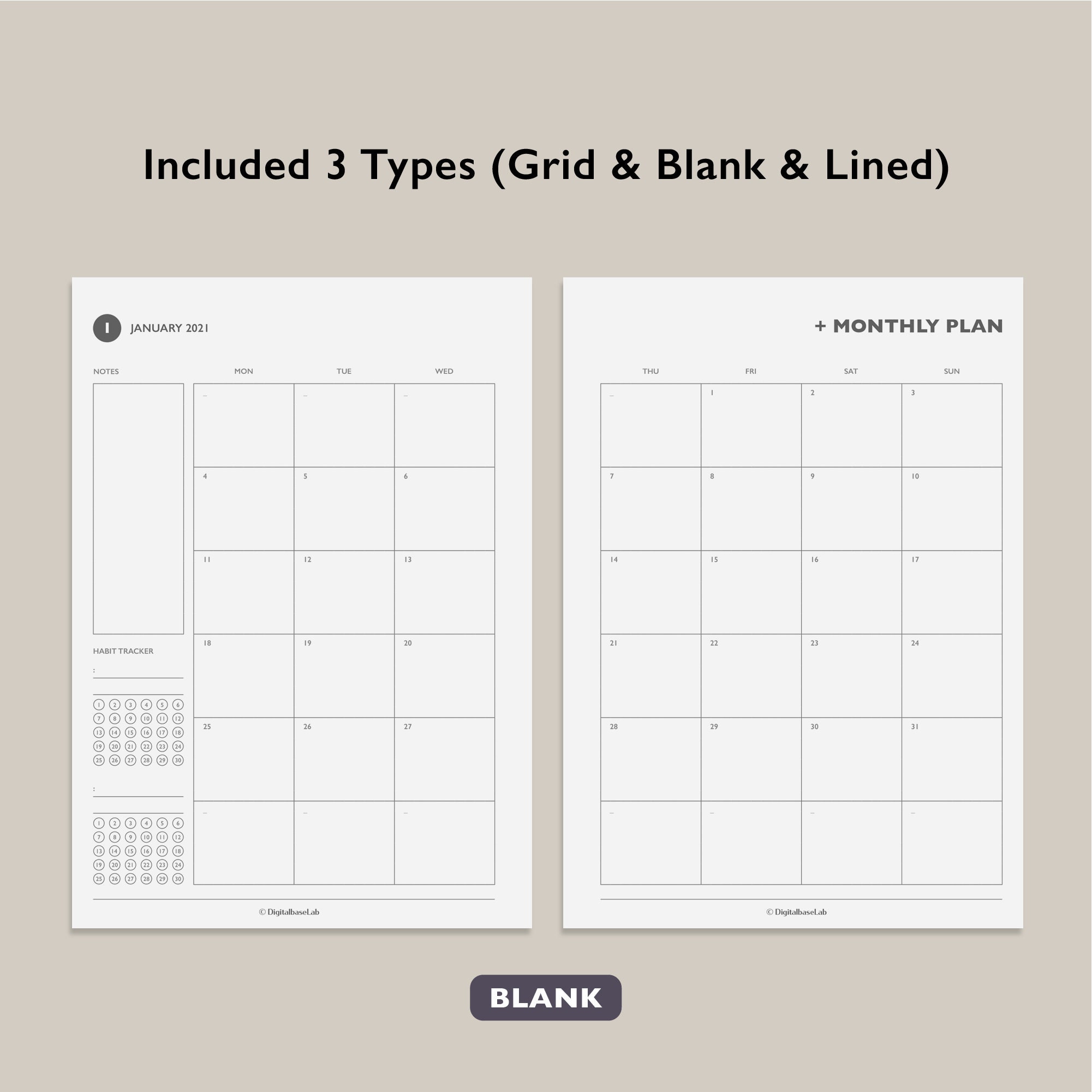 2021-2022 Monthly Planner Printable/ Monthly Calendar/ Simple Monthly ...
