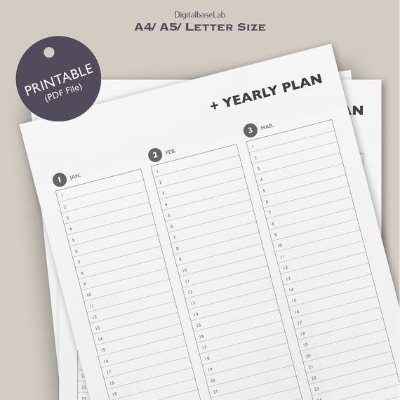 Printable Planner/Year at a Glance Printable/Yearly Planner | Etsy