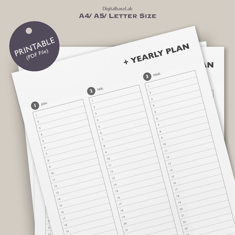 Printable Planner/year at a Glance Printable/yearly Planner Printable ...