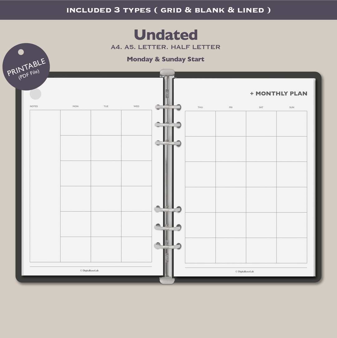 Undated Monthly Planner Printable/ Simple Organizer PDF/ Productivity ...