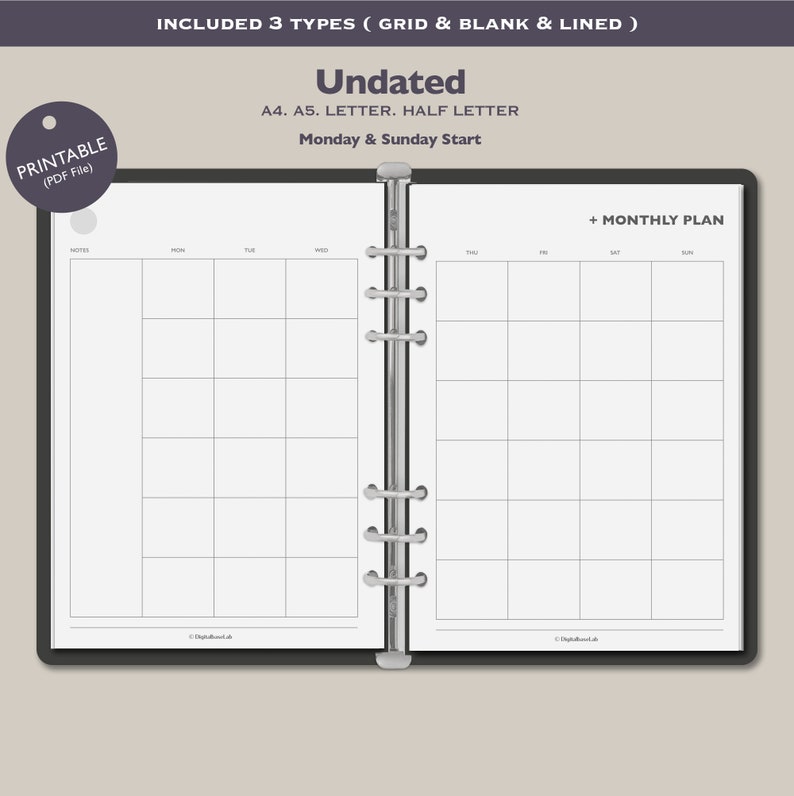 Undated Monthly Planner Printable/ Simple Organizer PDF/ - Etsy