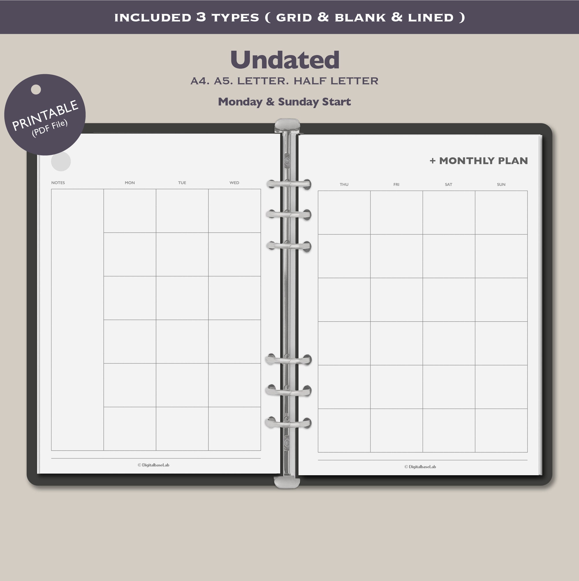 Undated Monthly Planner Printable/ Simple Organizer PDF/ - Etsy