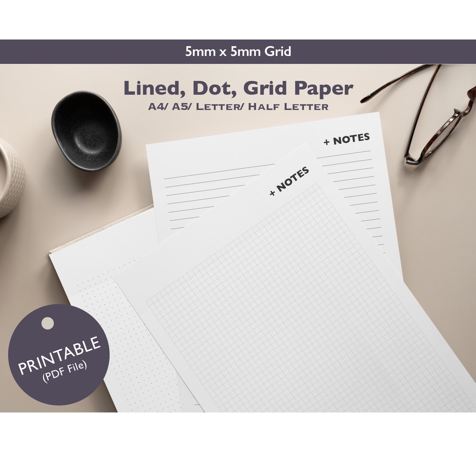 Printable Paper/ Lined Dot Grid Paper/ Lined Dotted Grid - Etsy