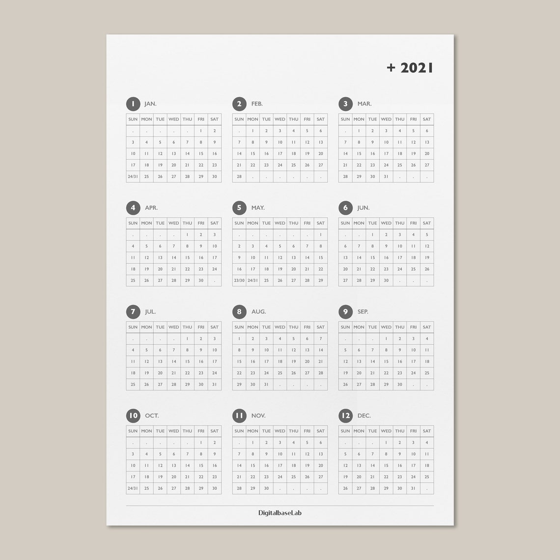 2021 Calendar/ Wall Calendar/ Printable Calendar/ Monthly Calendar ...
