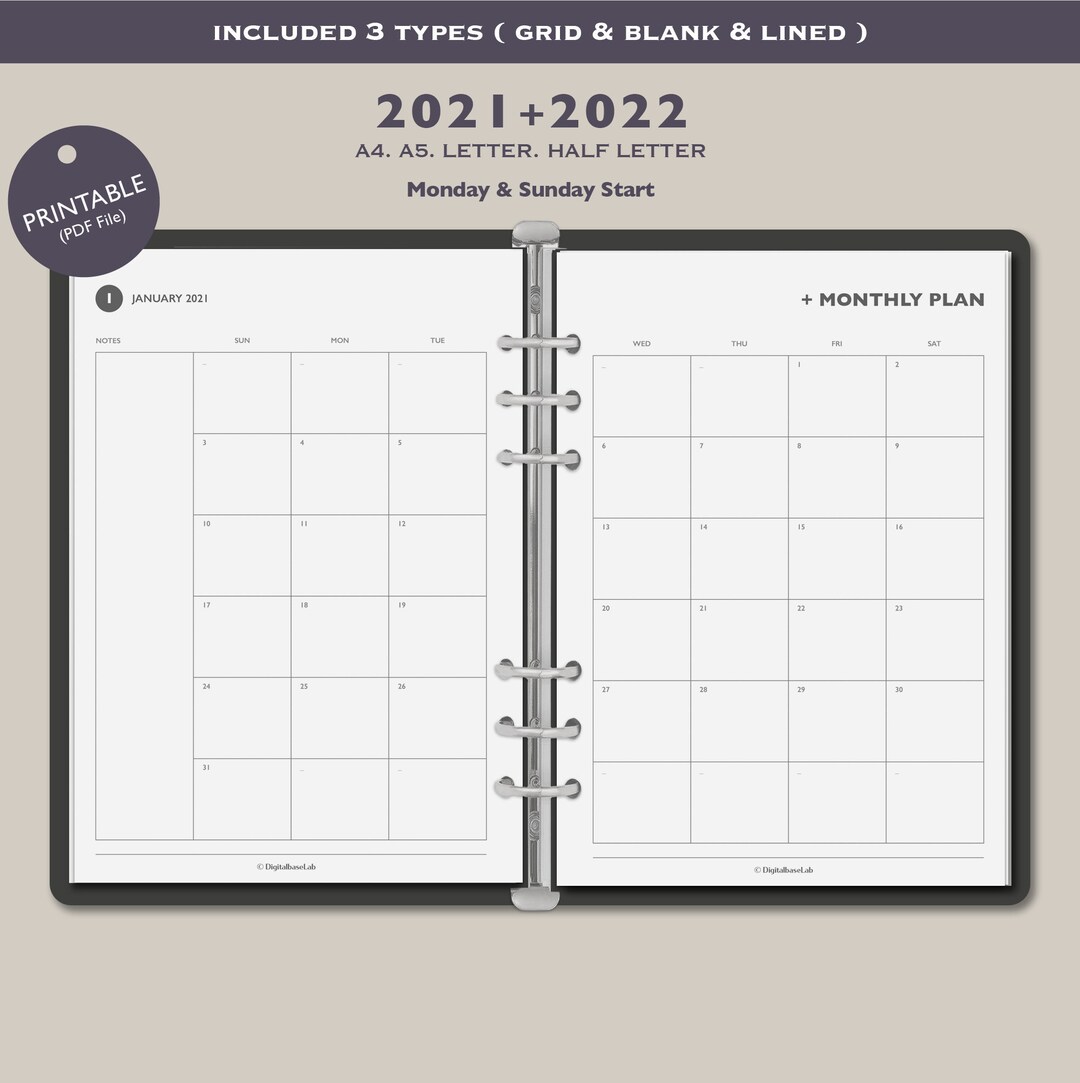 2021-2022 Monthly Planner Printable/ Monthly Calendar/ Simple Monthly ...