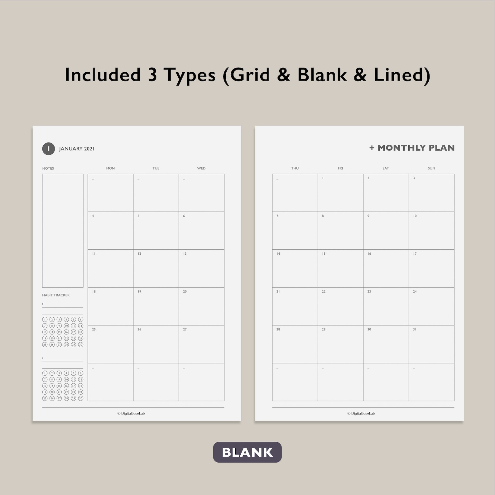 2021 Monthly Planner Printable/ 2021 Monthly Calendar/ Simple Monthly ...