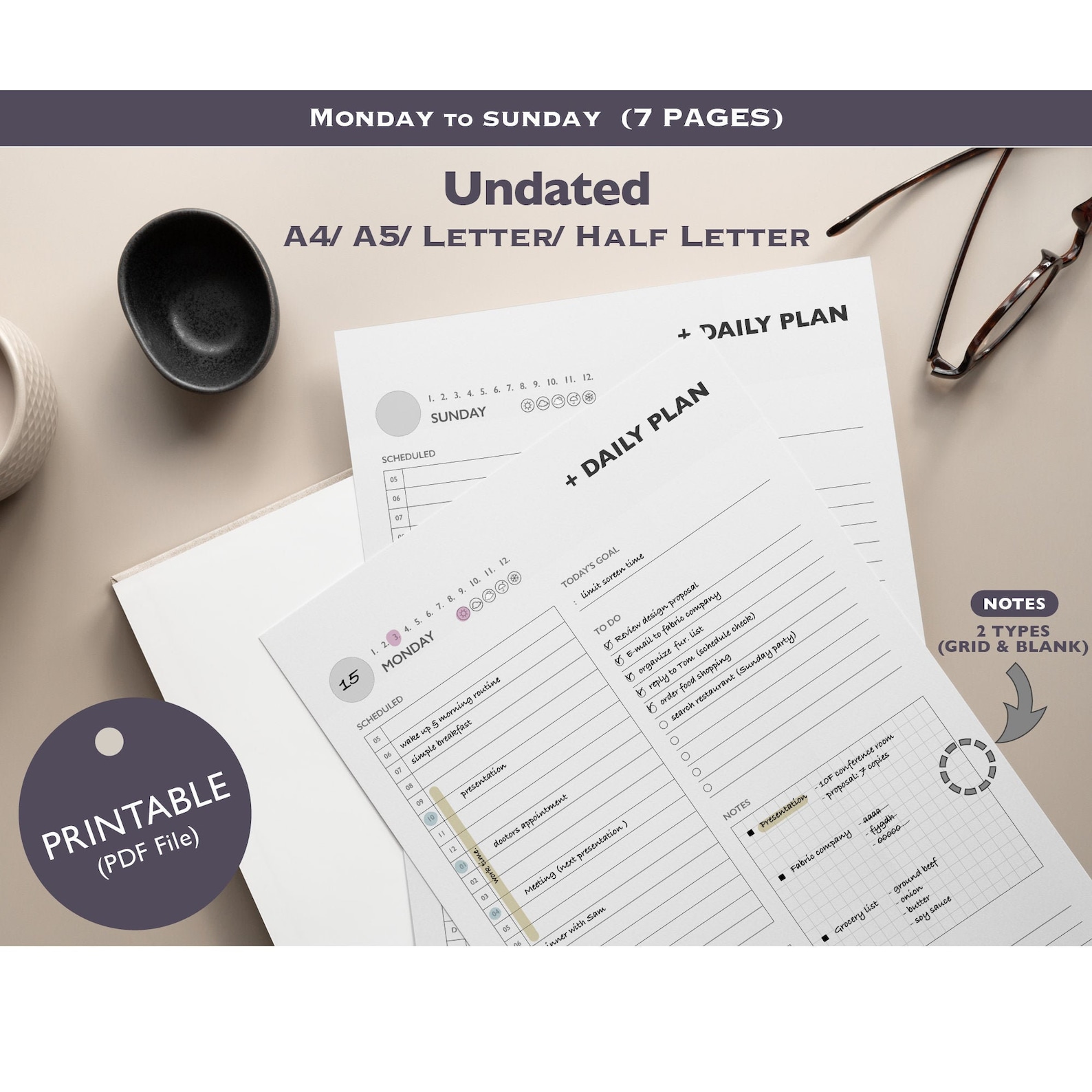 Daily Planner Printable/planner Inserts/planner Pages/undated - Etsy