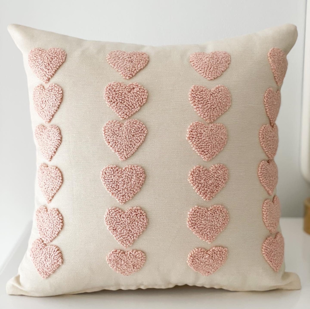 Love Punch Needle Pillow, Fluffy Pillow, Punch Pillow Cover, Decorative ...